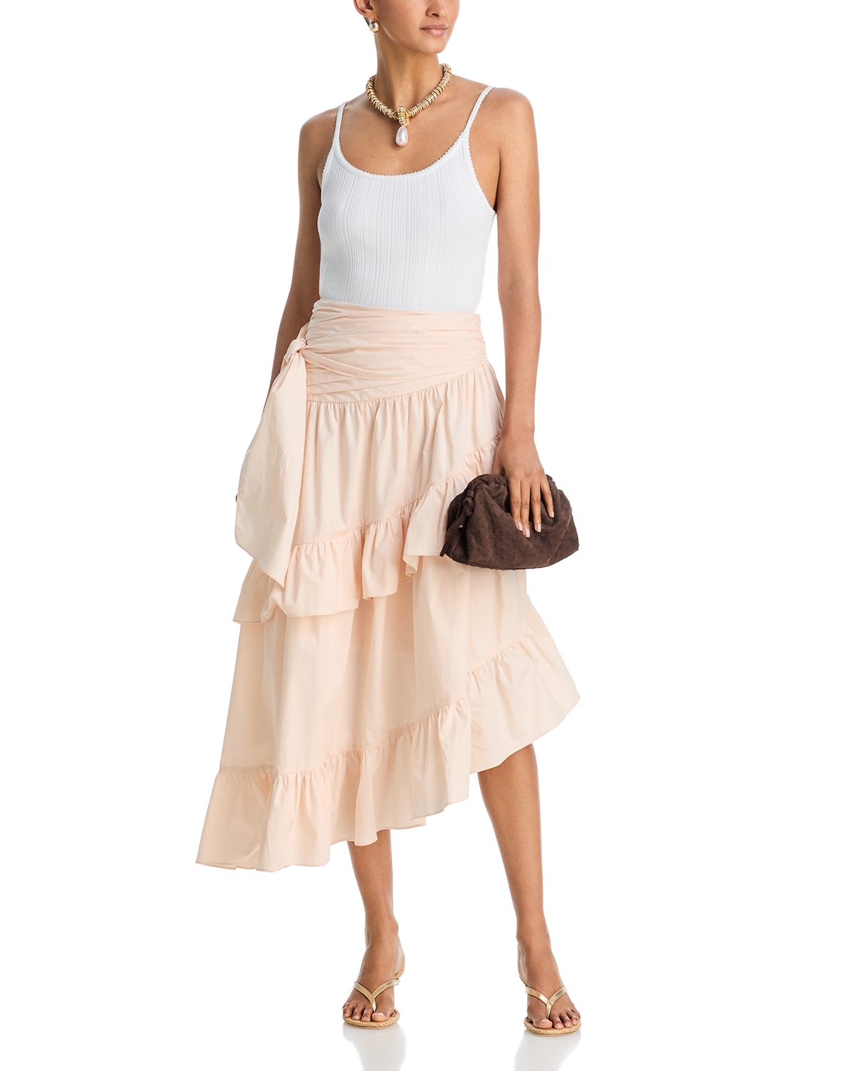 AQUA Asymmetric Ruffle-Trim Skirt